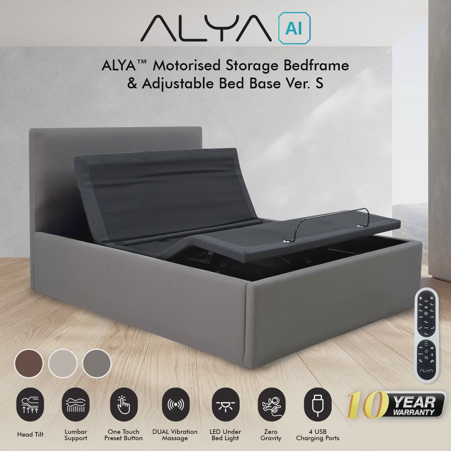 ALYA Motorised Storage Bedframe & Adjustable Bed Base Ver. S | Affairs.sg